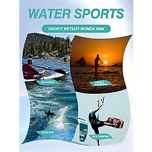 FLEXEL Wetsuit Shorty Women, 2mm Neoprene Short Sleeve Diving Suit Back Zip Keep Warm 1.5mm Female Shorties Wet Suits for Snorkeling Surfing Paddle Boarding (Blue 2mm, Large)