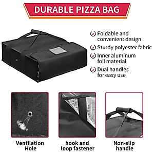 BOHEMIABY Pizza Bags for Large Pizza Warmer Bag, 20 X 20 in Food Carrier Insulated Bag, Reusable Pizza Bag with Label Window, Water Proof Bag with Double Handle Black