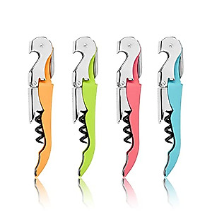 True TrueTap Soft Touch Double Hinged Waiter’s Corkscrew, Stainless Steel Wine Key with Foil Cutter, Multicolor