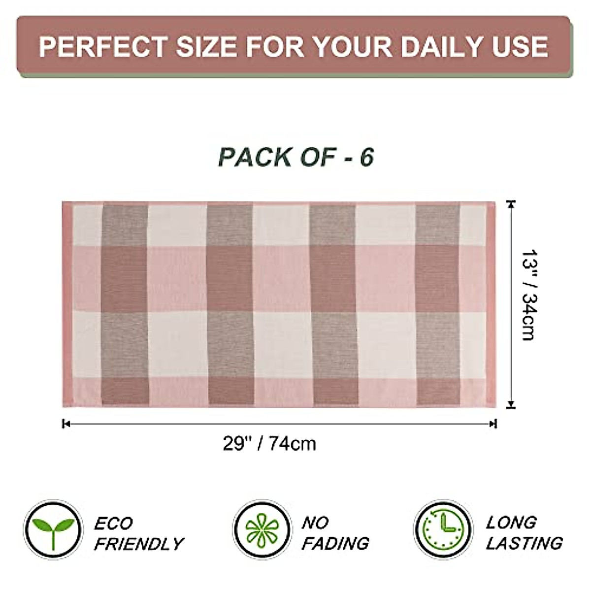 PiccoCasa 100% Cotton Terry Kitchen Towels, Big Buffalo Check, 6 Pack Soft Absorbent (13 x 29 Inch) Quick Dry Dish Towels - Pink, White