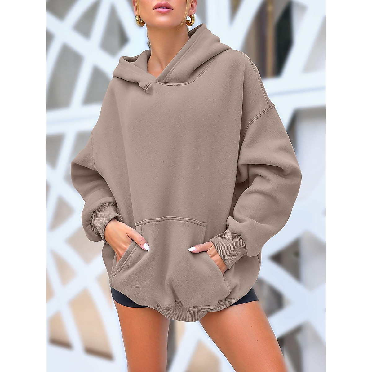 AUTOMET Oversized Sweatshirt for Women Fall Outfits 2025 Fleece Casual Hoodies Sweaters Long Sleeve Fashion Shirts with Pockets CoffeeGrey M