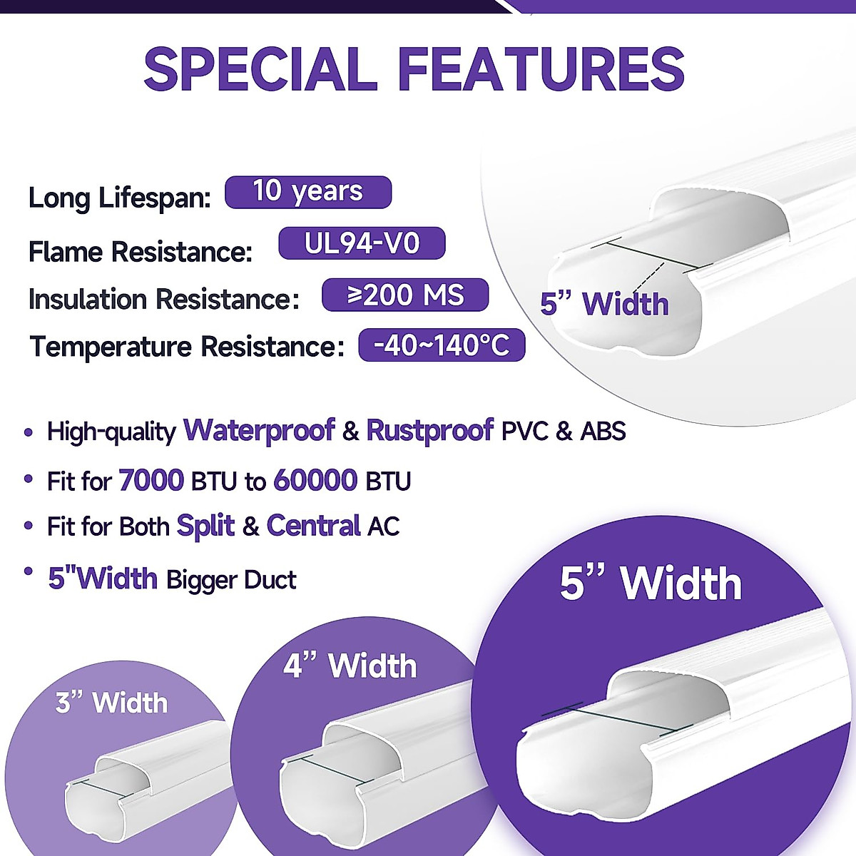 Cestluck 5'' 11 Ft Mini Split Line Set Cover Kit, PVC Decorative Pipe Line Cover Kit for Mini Split Air Conditioner, Central AC and Heat Pumps