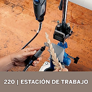 Dremel Drill Press Rotary Tool Workstation Stand with Wrench- 220-01- Mini Portable Press- Holder- 2 Inch Depth- Ideal for Drilling Perpendicular and Angled Holes- Table Top , Silver