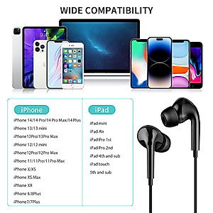 XNMOA Wired Headphones for iPhone 14 13/12/11/Se/X/Xr/Xs/8/7, Wired Earbuds Noise Canceling in-Ear Headset with Microphone,Comfortable Wired Earphones with Volume Control,Black