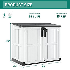 NUNU LAB Outdoor Storage Shed 36 Cu. Ft.Horizontal Garden Storage Extra Large Capacity Weather Resistant Storage Box, Lockable Resin Waterproof Shed for Easy Storage of Garbage Cans, Tools, Lawn Mower