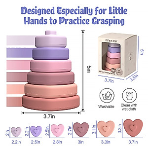 Baby Silicone Stacking & Nesting Toys, Christmas 6 pcs Heart Building Stacker Blocks Tower, Soft Chew Natural Teether Montessori Toys, 6+ Months Toddler Boys & Girls Early Education Learning