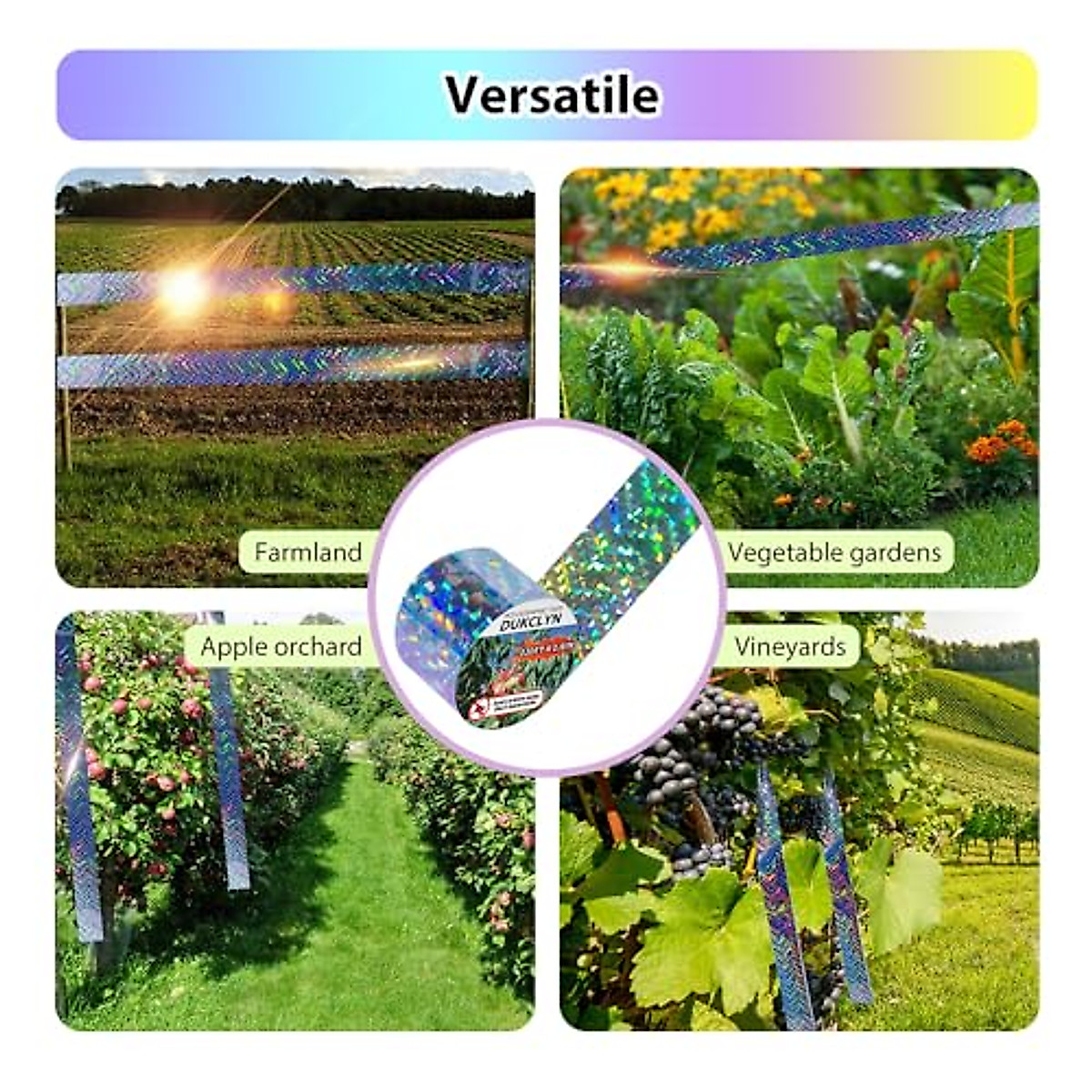 Reflective Bird Tape, 330ft x 1.6in Bird Scare Tape Dual-Sided Bird Flash Tape Bird for Outside, Gardens, Orchards - by dukclyn