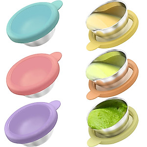 6 PCS 1.6 oz Salad Dressing Container To Go,Stainless Steel Condiment Containers with Leakproof Silicone Lid Reusable Condiment Sauce Cups with Lids Small Dipping Sauce Cups Container for Lunch Box