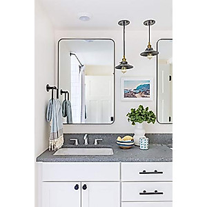 GRACTO 20x30 inch Black Stinless Steel Metal Framed Bathroom Mirror for Wall Mounted Rounded Rectangular Bathroom Vanity Mirror