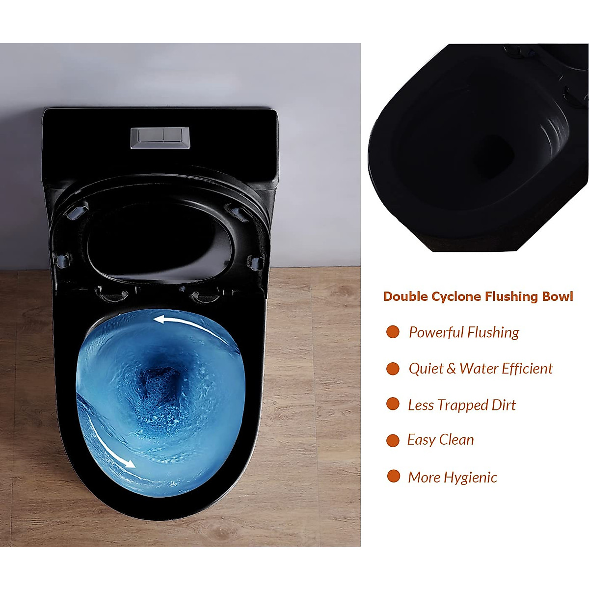 WinZo WZ5079B Compact One Piece Toilet 22.8" Depth Modern Short Design Dual Flush for Small Tiny Mini Bathroom 12" Rough-in,Matte Black