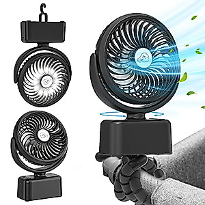 Battery Operated Stroller Fan with Flexible Tripod Clip On, 3 Speeds and 270°Auto Oscillating, Portable Personal Handheld Fan for Car Seat Crib Bike Treadmill……