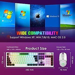 FELICON Rechargeable 2.4G Wireless Keyboard and Mouse Combo Suspended Keycap Mechanical Feel Backlit Gaming Keyboard & Mouse Adjustable Breathing Lamp for Laptop Computer and Mac