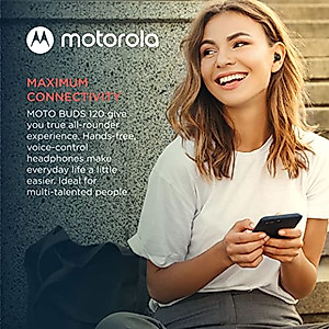 Motorola Moto Buds 120 - True Wireless Bluetooth Earbuds with Microphone & Compact Charging Case - IPX5 Water Resistant, Voice & Smart Touch-Control, Lightweight Comfort-Fit, Clear Sound - Black