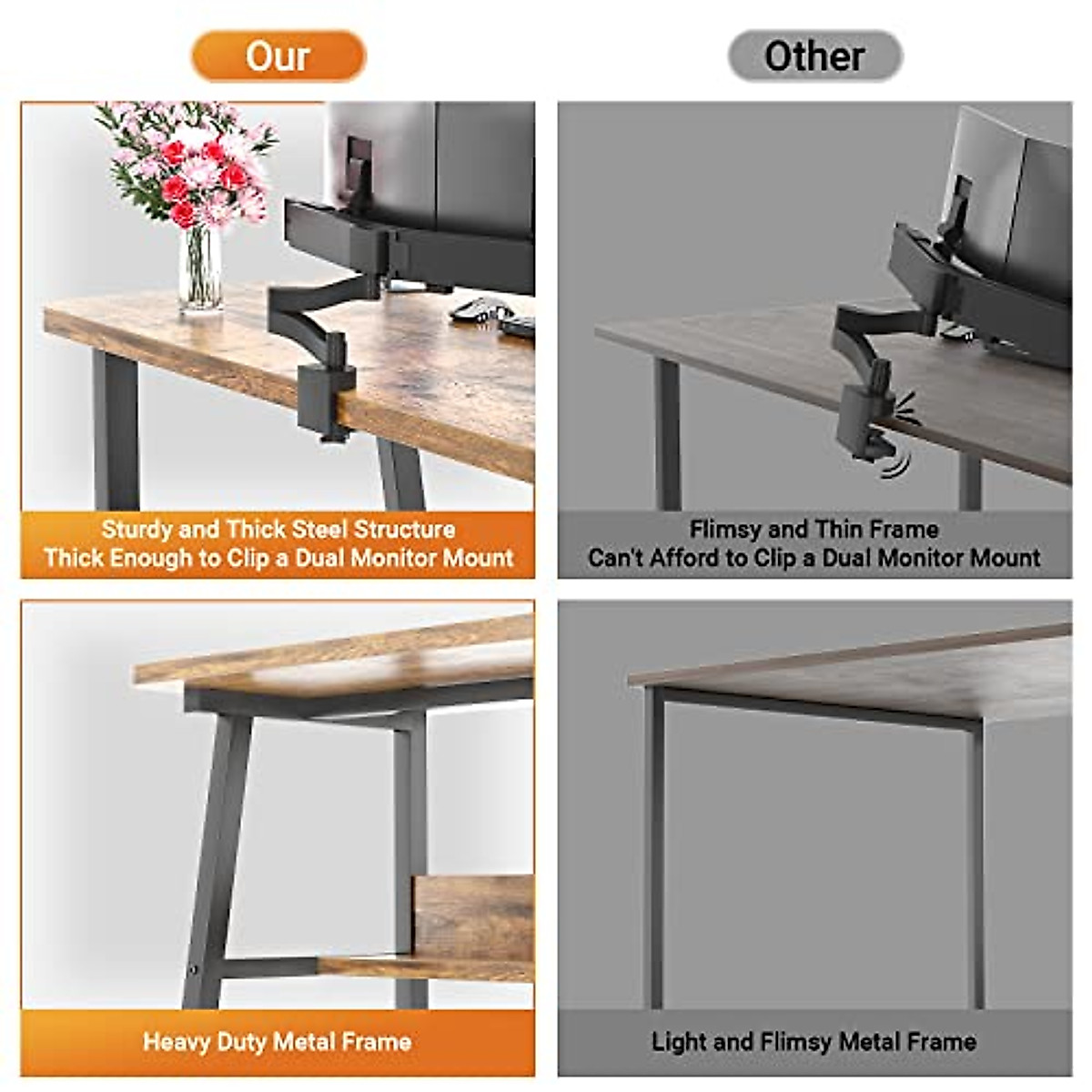 Computer Desk, Desk with Monitor Stand Shelf, 40 Inch Laptop Table with Bookshelves, Study Writing Desk with Storage Bag and Hooks, Small Desk for Small Space, Home, Office, Rustic Brown