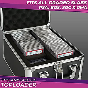 PREZA Trading Card Case - Graded Card Storage Box Display - Slab Case for Sports Card Collection Compatible with PSA and BGS (Black/Silver)