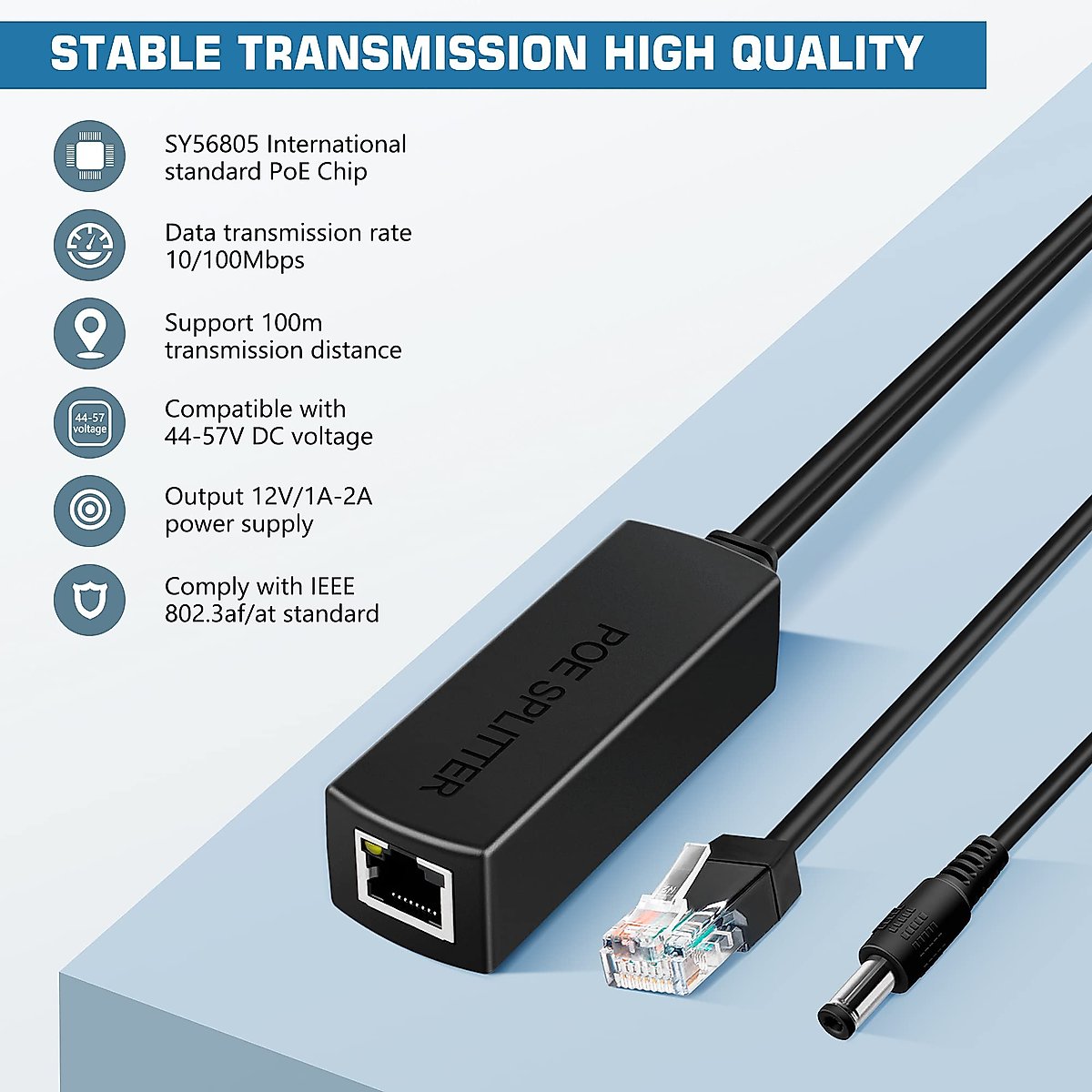 PwrON Active POE Splitter Adapter, 48V to 12V, IEEE 802.3af Compliant, 10/100Mbps up to 100 Meters for Surveillance Camera, Wireless Access Point and VoIP Phone