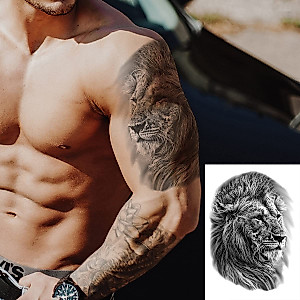 Oottati 12 Sheets Arm Waterproof Temporary Tattoo Stickers Black Fierce Tiger Lion Wolf for Men Women Teens