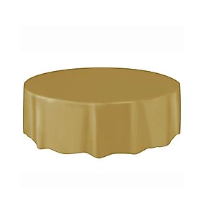 Elegant Gold Solid Round Plastic Table Cover (84")- Premium Waterproof Tablecloth - Perfect For Parties & Events, 1 Pack