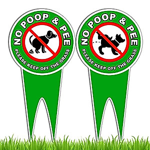 2 PC No Dog Poop Signs for Yard - 12x6 Double Sided Dibond No Pooping Dog Signs for Yard - Keep off Grass Sign - No Dogs Allowed Sign - Dog Poop Sign