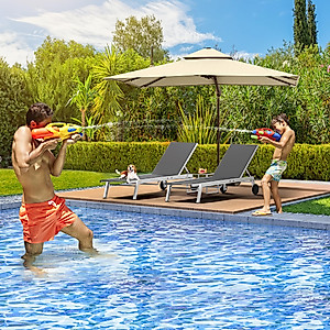 YITAHOME Patio Chaise Lounge Set of 3, Outdoor Lounge Chairs with Side Table, Adjustable Backrest Poolside Loungers with Wheels for Pool Beach Patio Lawn Porch - Light Grey