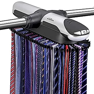 Aniva Motorized Tie Rack Best Closet Organizer with LED Lights, Automatic Rotation Operates with Batteries (72 Ties)