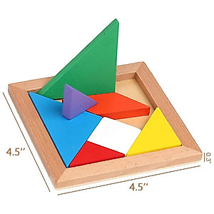 3 otters Wooden Tangrams Puzzles, 4 Pack Educational Tangrams Shapes Puzzle Toys for Kids Christmas Stocking Stuffers, STEM Montessori Wood Toy, Brain Logic Blocks