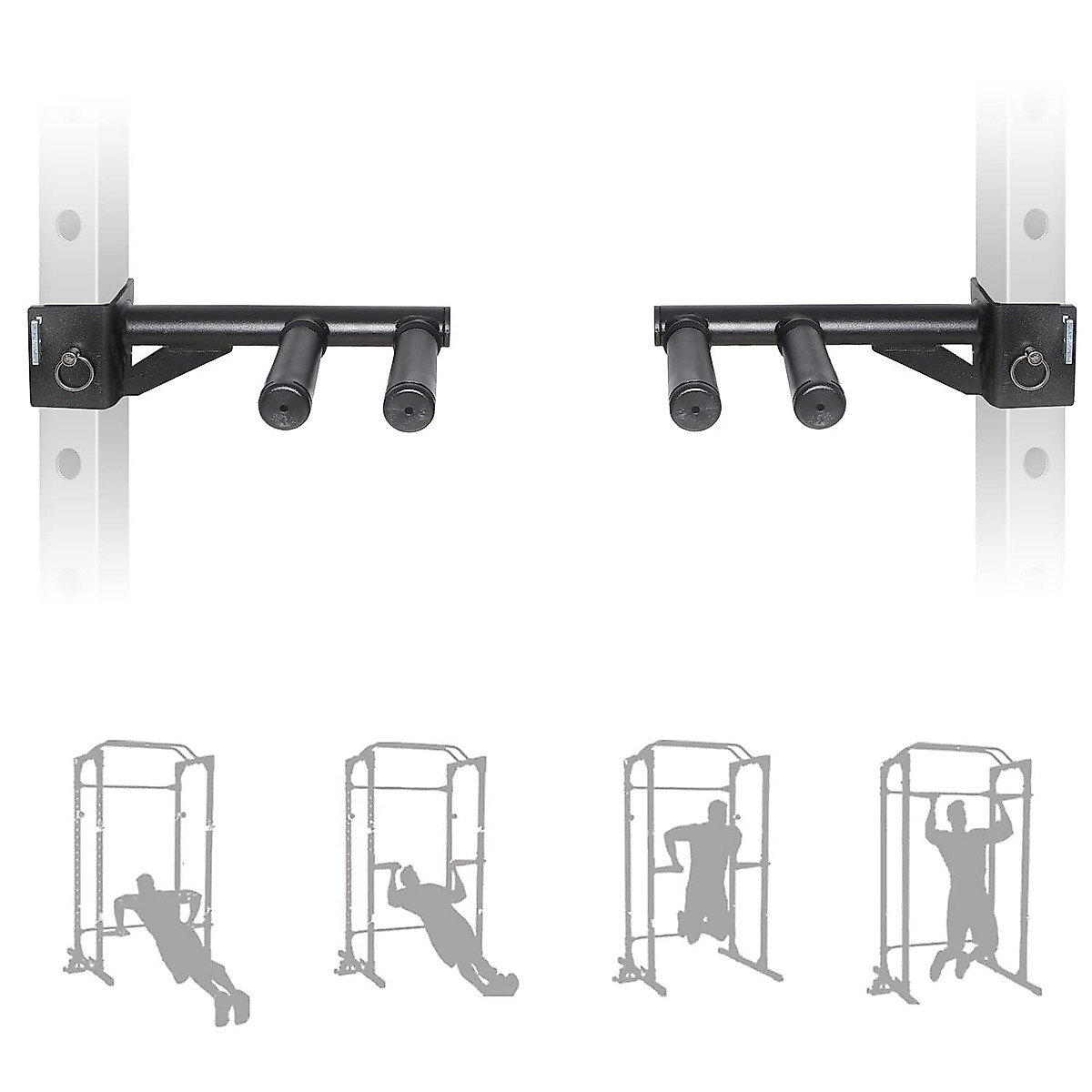 SYL Fitness Dip Bar Attachments for 2" x 2" or 3" x 3" Power Rack - Narrow & Wide Dips Double Handles (Patent Pending) (For 2" x 2" Rack)