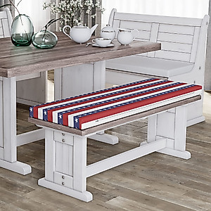 Ambesonne 4th of July Bench Cushion, Stars and Stripes Pattern American Flag Inspired Patriotic Theme, Standard Size Foam Pad with Decorative Fabric Cover, 45" x 15" x 2", White Blue