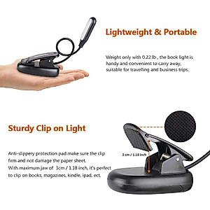 LEPOWER Clip on Book Light/Reading Light/Clip Light with 5 LED Eye Care, 3 Color Changeable, Portable Reading Lamp, Battery & USB Operated, Bed Light for Kids, Bookworms, Students(Black)