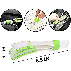 CHEYIXUAN Double Ended Mini Dust Blind Cleaner Car Vent Brush Window Blind Brush Hand Held Magic Brush Blind Duster for House Car Office White and Green, 17cm 4.5cm 2.5cm