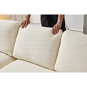 Oversized Modular Sectional Sofa Couch, No Assembly Required Sleeper Sofa, Corduroy Upholstered Cloud Couch, Convertible L Shaped Couch for Living Room, Free Combination (White)