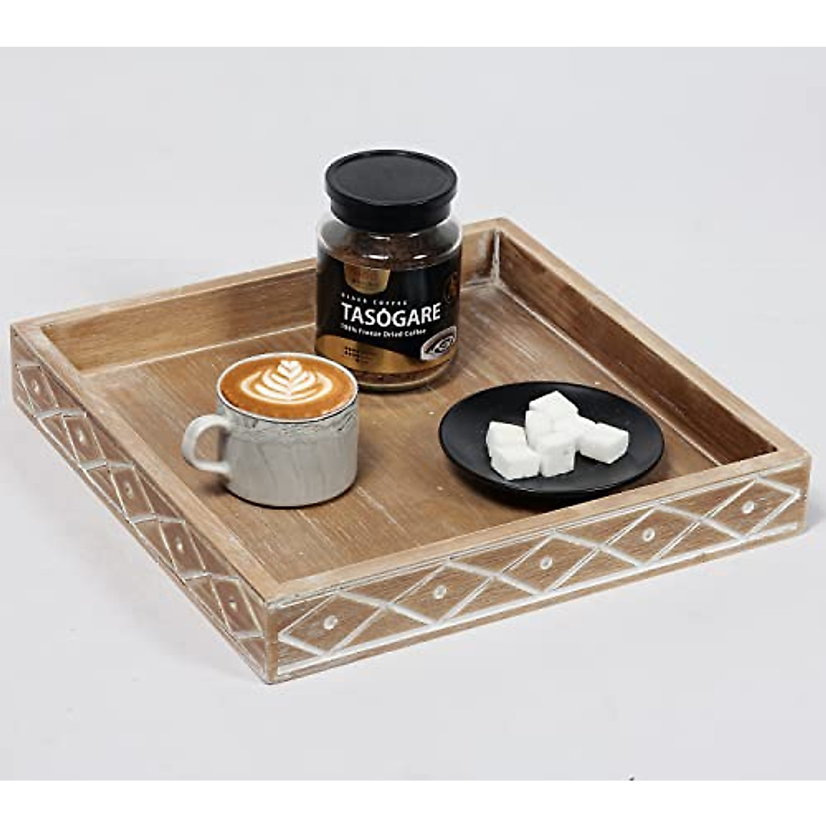 Dugunusu Farmhouse Wood Decorative Tray 12''X12'', Rustic Serving Tray, Tray for Ottoman, Coffee Table, Kitchen Counter, Crafts, Display (Square Brown)