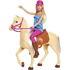 Barbie Doll & Horse Set, Blonde Fashion Doll in Riding Outfit & Light Brown Horse with Saddle, Bridle & Reins