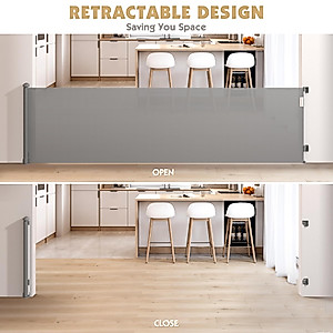 Coolever 118 Inch Retractable Baby Gates Extra Wide, Large Opening Retractable Baby Gates for Doorway Extra Long Dog Gate for The House Outdoor Large Pet Gates for Dog Indoor Mesh Child Gate, Grey