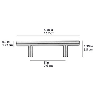 Amazon Basics Euro Bar Cabinet Handle (1/2-inch Diameter), 5.38-inch Length (3-inch Hole Center), Satin Nickel, 25-pack