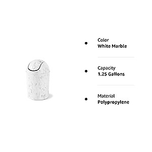 Umbra 1.25-Gallon Mini Waste Can w/ Swing-Top Lid - Small Garbage Bin for Compact Spaces Under Tables & Counters, Miniature Trashcan, Removable Lid for Kitchens Bathrooms Bedrooms Dorms, White Marble