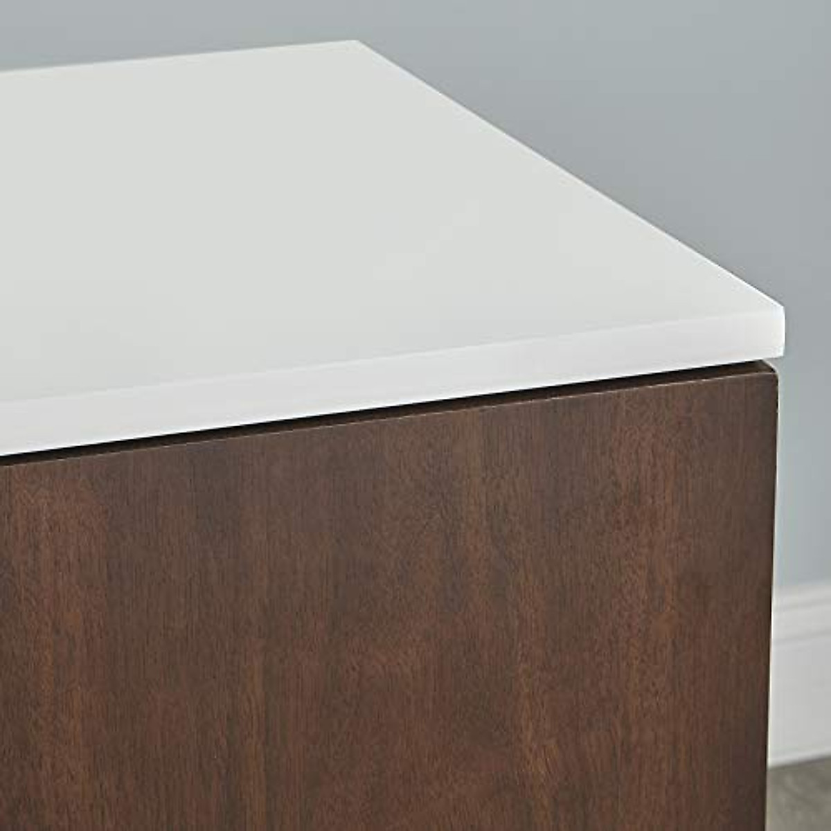 Target Marketing Systems Stacy Mid Century Modern 2-Drawer Dining Room Buffet Cabinet with Gold Tone Accents, 47.25", White/Walnut