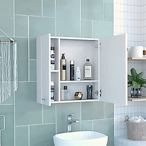 Depot E-Shop Harbor Medicine Cabinet, Mirror Four Internal Shelves, One-Door Cabinet-White, for Bathroom