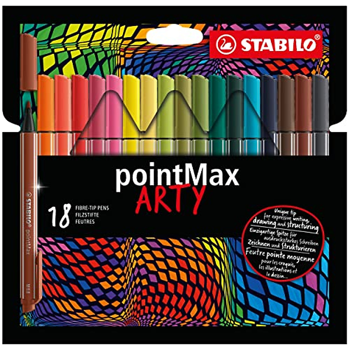 STABILO Nylon Tip Writing Pen pointMax ARTY - Wallet of 18 - Assorted Colors