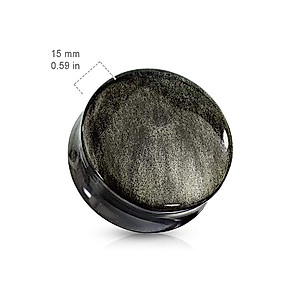 Pierced Owl Natural Golden Obsidian Stone Convex Double Flared Saddle Plug Gauges, Sold as a Pair (25mm (1"))