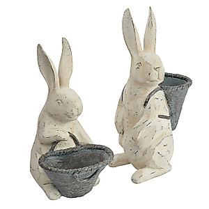 Creative Co-Op Decorative Bunnies with Baskets, Set of 2 Styles, Antique White and Grey Décor, Ivory
