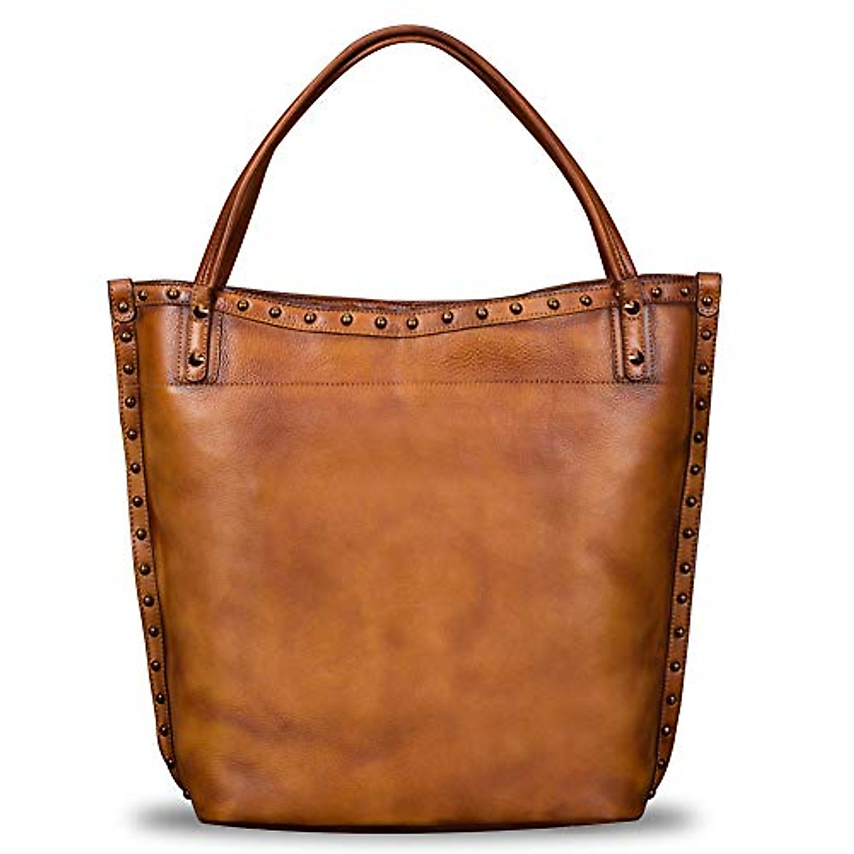 IVTG Genuine Leather Shoulder Bag for Women Work Tote Vintage Handmade Top Handle Large Capacity Handbag Satchel Purse (Brown)