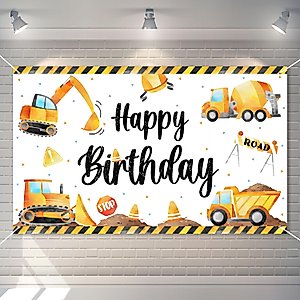 Lopeastar Construction Backdrop Banner Birthday Party Supplies, Large Size 3 x 5Ft Construction Party Decorations for Boys Yellow