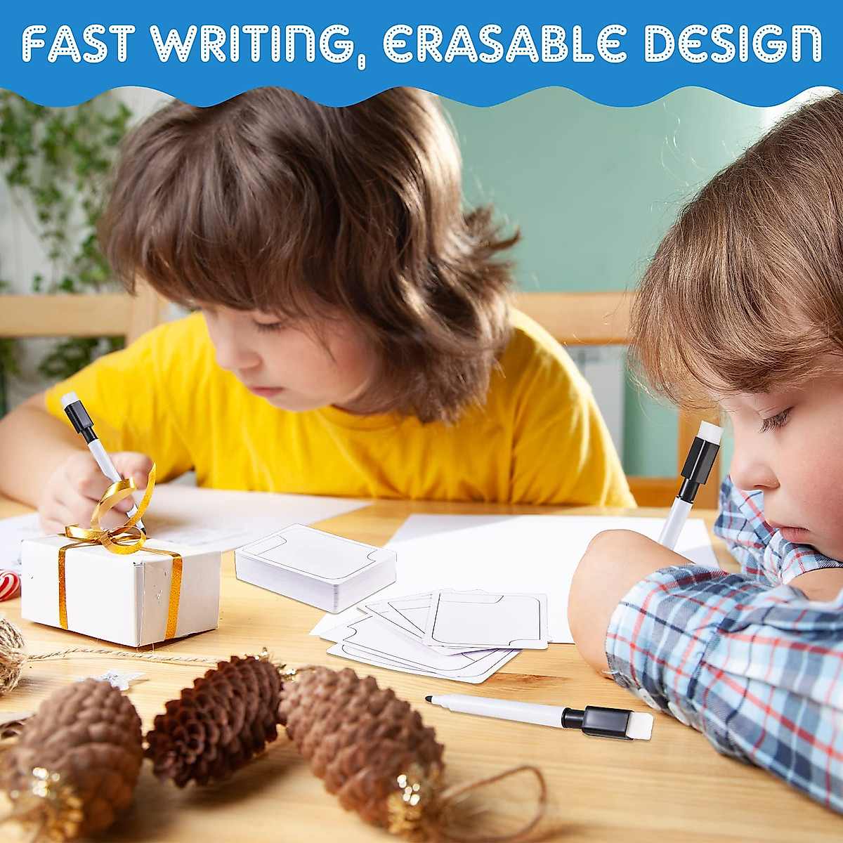 50 Pieces Multifunctional Tokens Reusable Cards Erasable Index Cards Dry Erase Cards White Blank Flash Cards with 5 Pcs Black Marker Pens for Playing Games, School, Office, Housework