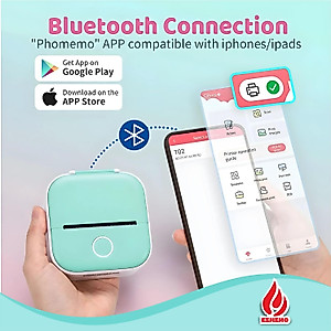 T02 Mini Printer, Portable Sticker Printer Efficiently and Quickly, Thermal Printer for Study Notes, Pictures, DIY, Label, Free App with Multiple Templates-for Android & iOS Green