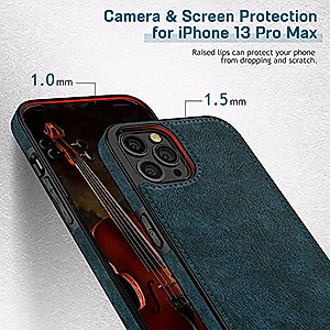 LOHASIC for iPhone 13 Pro Max Case, Slim Leather Luxury Business PU Cover Non-Slip Grip Defender Bumper Shockproof Full Body Protective Phone Cases for iPhone 13 Pro Max 6.7" (2021) - Vintage Blue