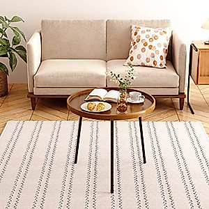 Yoimori End Table, 23 inch Wooden Round Coffee Table Nightstand with Tray and Metal Stand, Accent Table Ideal for Living Room Bedroom Office Small Spaces Indoor Outdoor