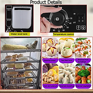 TECHTONGDA 110V Commercial Bun Steamer 5-Layer Food Warmer Display, Food Steamer Bun Warmer Machine, 30-110℃ Temperature Control, Bread Bun Heating Cabinet, Hot Dog Steamer and Bun Warmer