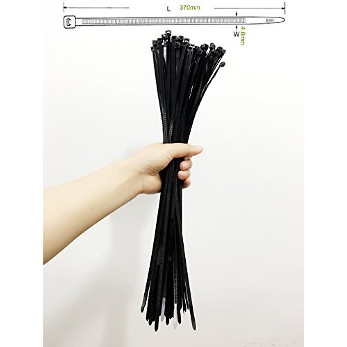 NewNewStar 14.6" 100Pack Heavy Duty Nylon Cable Zip Ties, 50 lb Test, 4.8mm Wide and 370mm Long (Black)