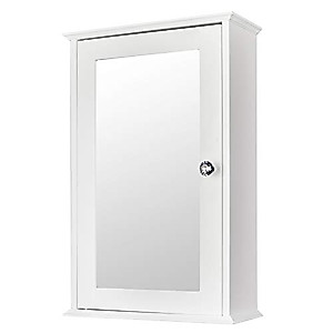 QXDRAGON Wall Mounted Bathroom Cabinet, 2-in-1 Mirror Medicine Cabinet with 3 Heights Adjustable Shelf & Single Mirror Door Storage Cabinet Over-The-Toilet Storage Organizer (White)